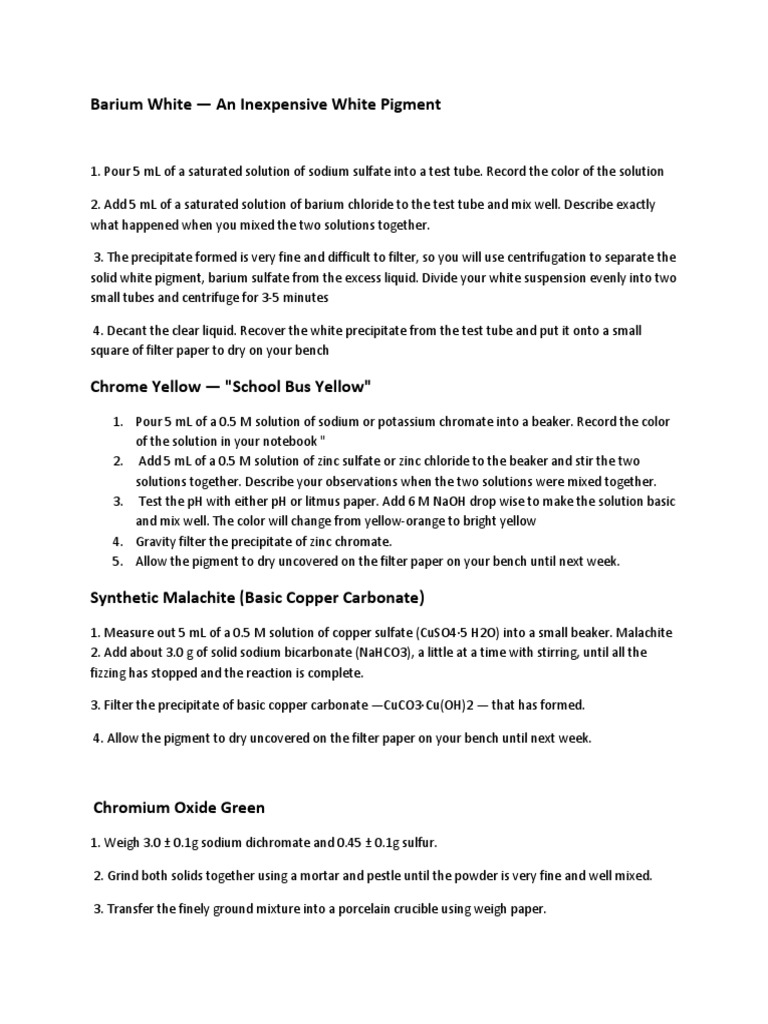 Preparation of Pigment | PDF | Precipitation (Chemistry) | Filtration