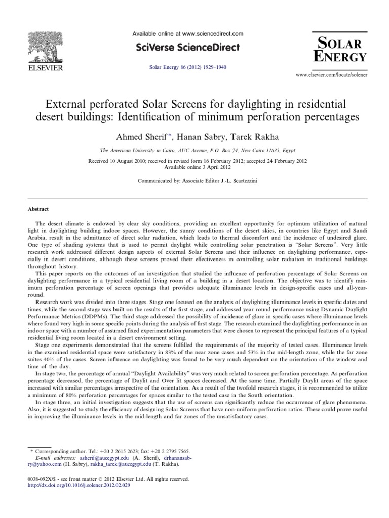 External Perforated Solar Screens For Daylighting in Residential Desert ...