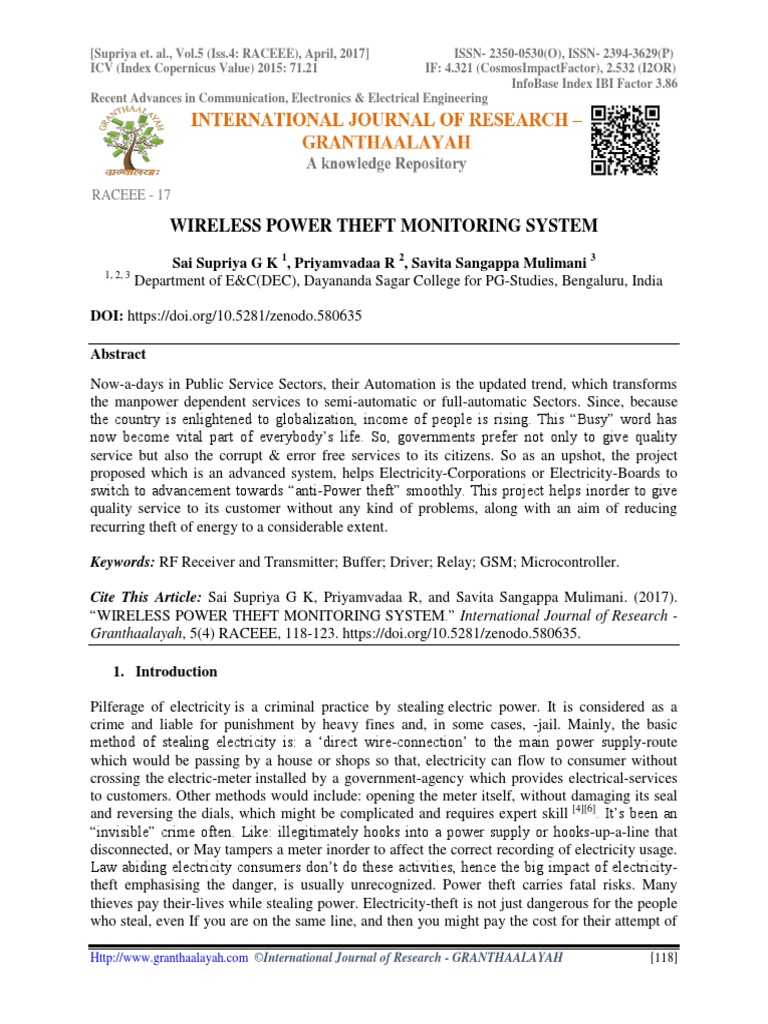 Wireless Power Theft Monitoring System and | PDF | Power Supply ...
