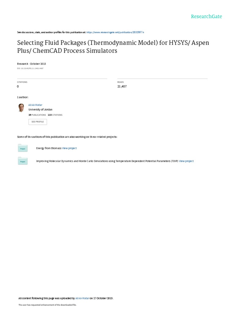 HYSYS Fluid Package Selection Guide | PDF | Physical Chemistry | Chemistry