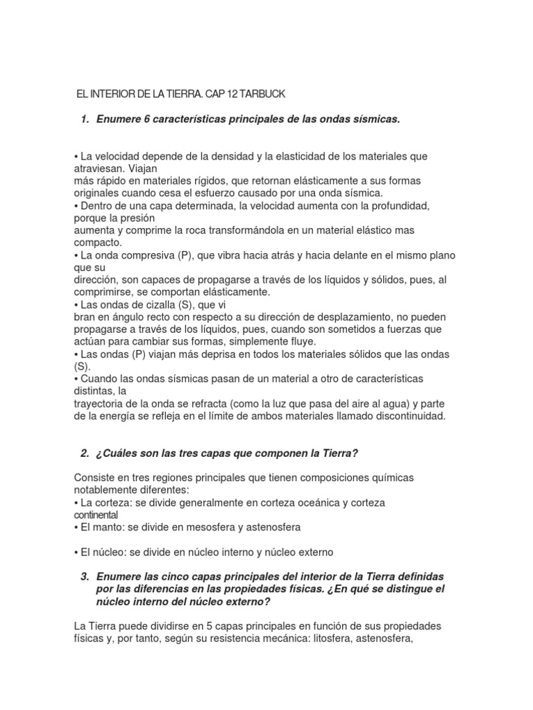 Preguntas y Respuestas Cap 12 Tarbuck | PDF | Manto (geología ...