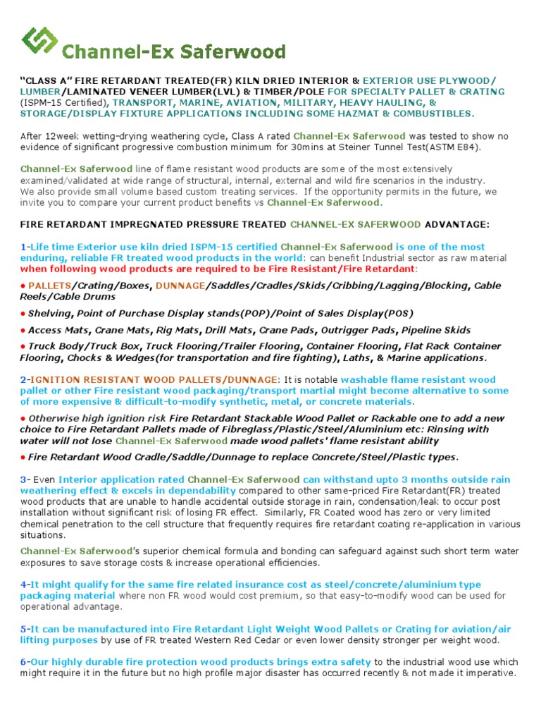 "Class A" Fire Retardant Treated (FR) Kiln Dried Interior & /laminated ...