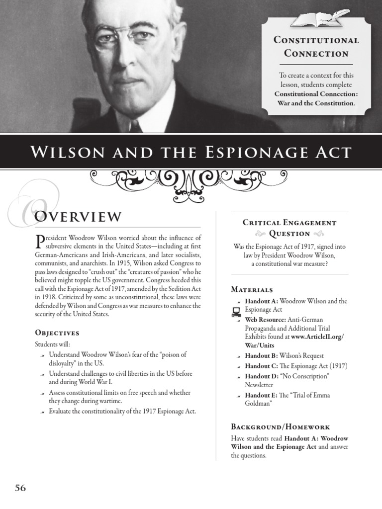 Wilson and The Espionage Act | PDF | Espionage Act Of 1917 | First ...