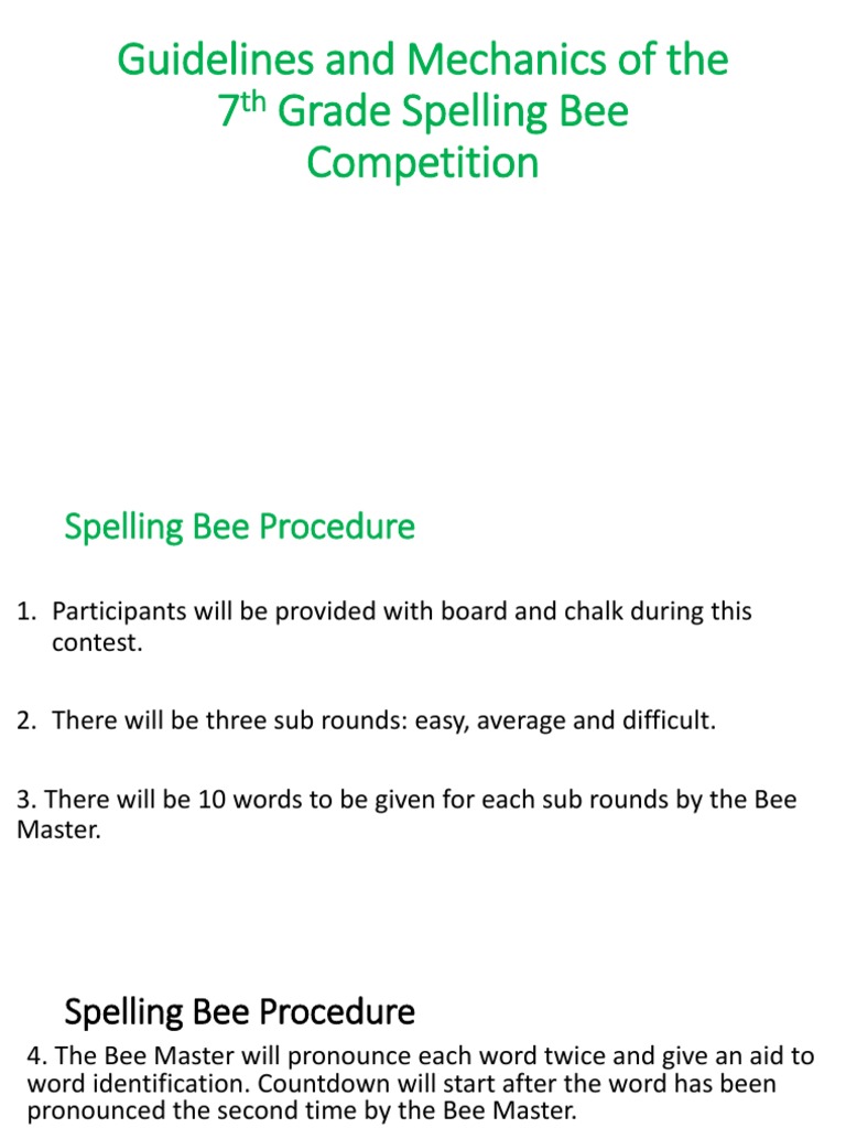 Guidelines and Mechanics of The 7 Grade Spelling Bee Competition | PDF ...