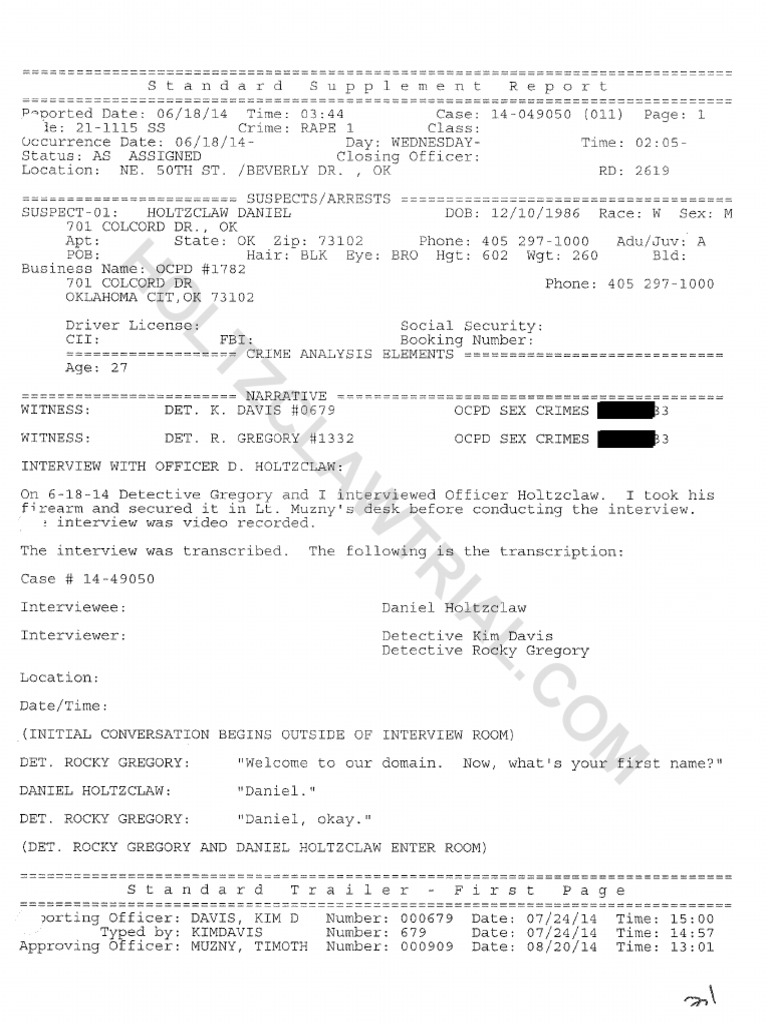 Daniel Holtzclaw - Transcript - Interrogation With Sex Crimes ...