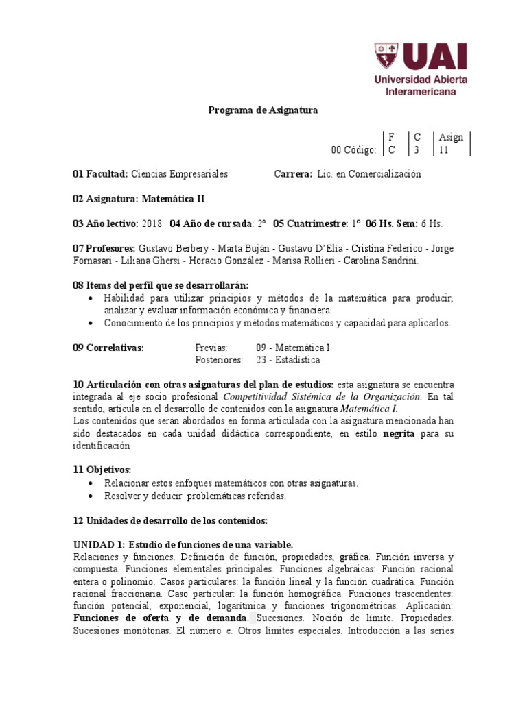 C30411 - Matemática II | PDF | Integral | Derivado