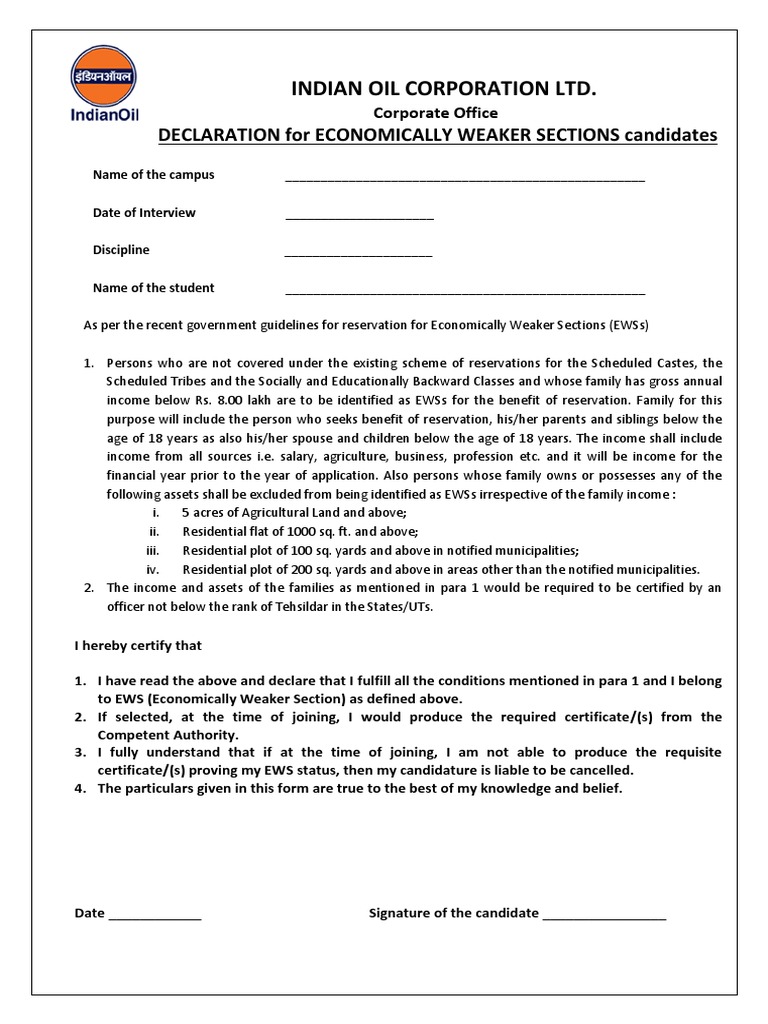 EWS Declaration Format | PDF | Economies | Government