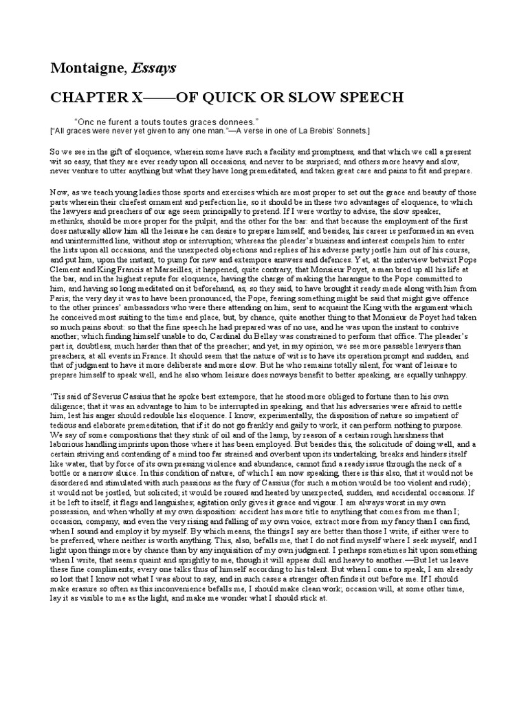 Montaigne - of Quick or Slow Speech | PDF | Philosophy | Religion ...