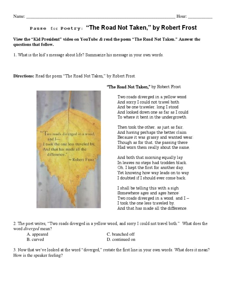 Robert Frosts The Road Not Taken Poetry Lesson PDF | PDF | Poetry