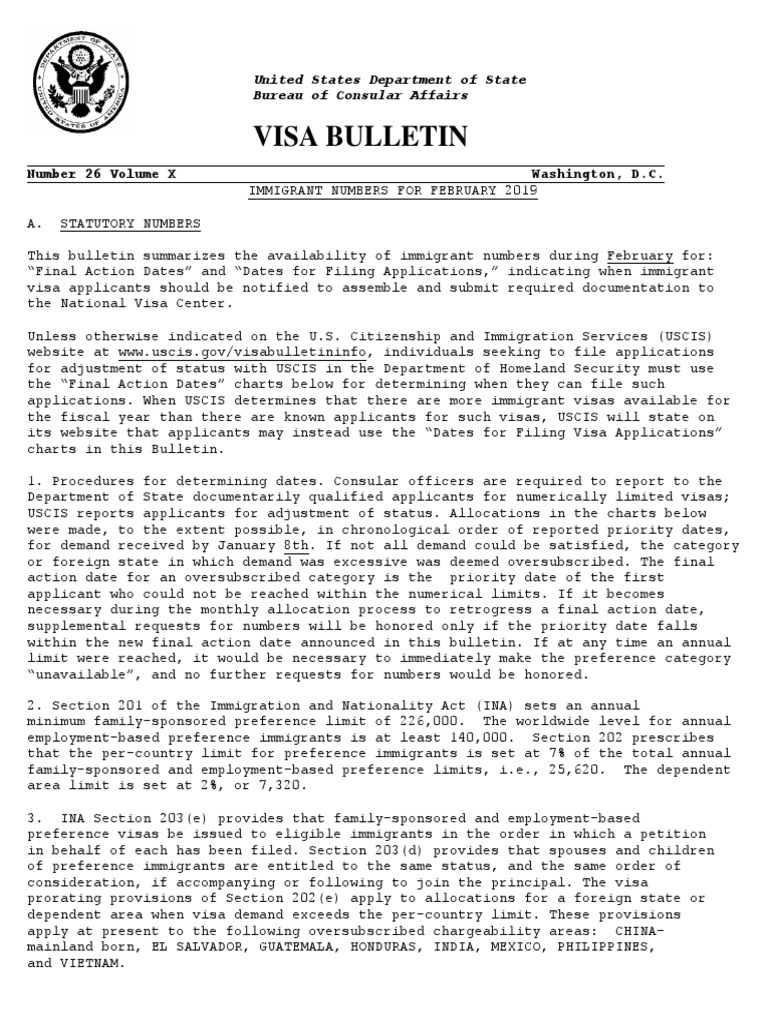 Visa Bulletin: United States Department of State Bureau of Consular ...