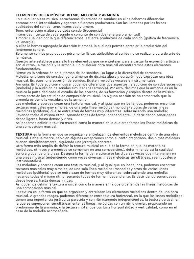Elementos de la Música: Ritmo, Melodía y Armonía | PDF | Melodía | Sonido