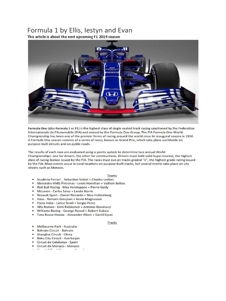 School Report f1 Word Document | PDF | Formula One | Grand Prix Motor ...