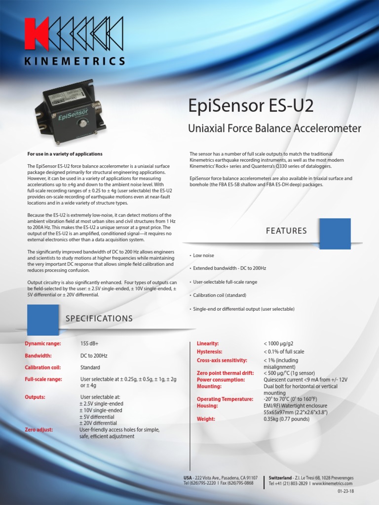 Episensor Model Es-U2 | PDF | Accelerometer | Electrical Engineering
