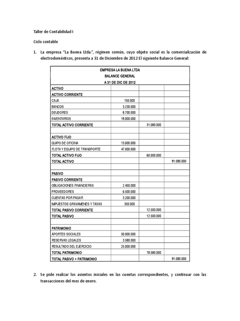 Taller de Contabilidad I - Ciclo Contable | PDF | Contabilidad | Hoja de balance