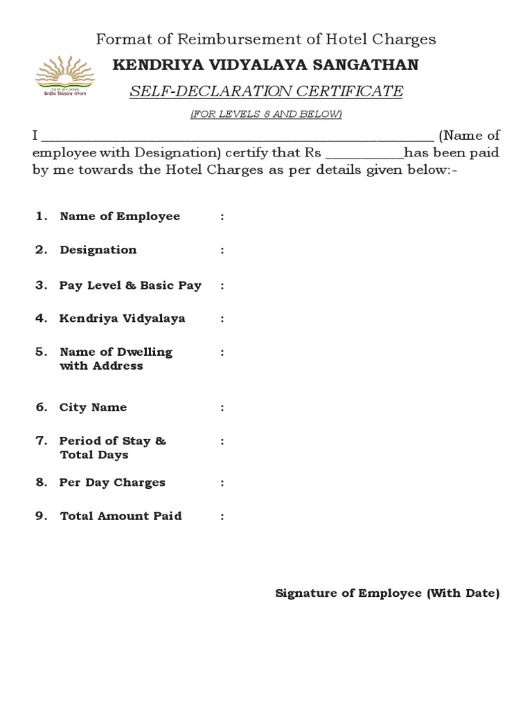 KVS Format of Reimbursement DA Food Bill Travel and Hotel PDF | PDF ...