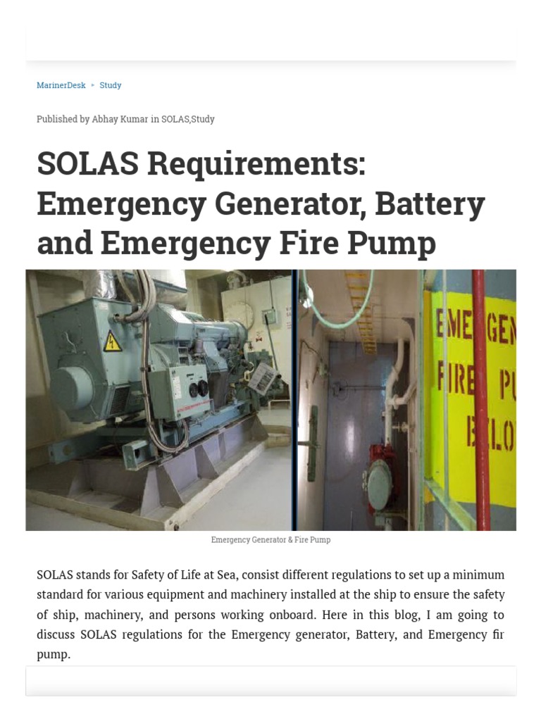 SOLAS Regulations - Emergency Generator and Emergency Fire Pump | PDF ...