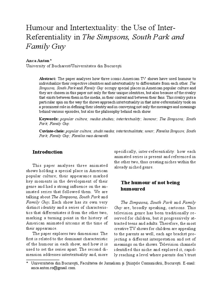 Humour and Intertextuality - The Simpsons, South Park, Family Guy ...