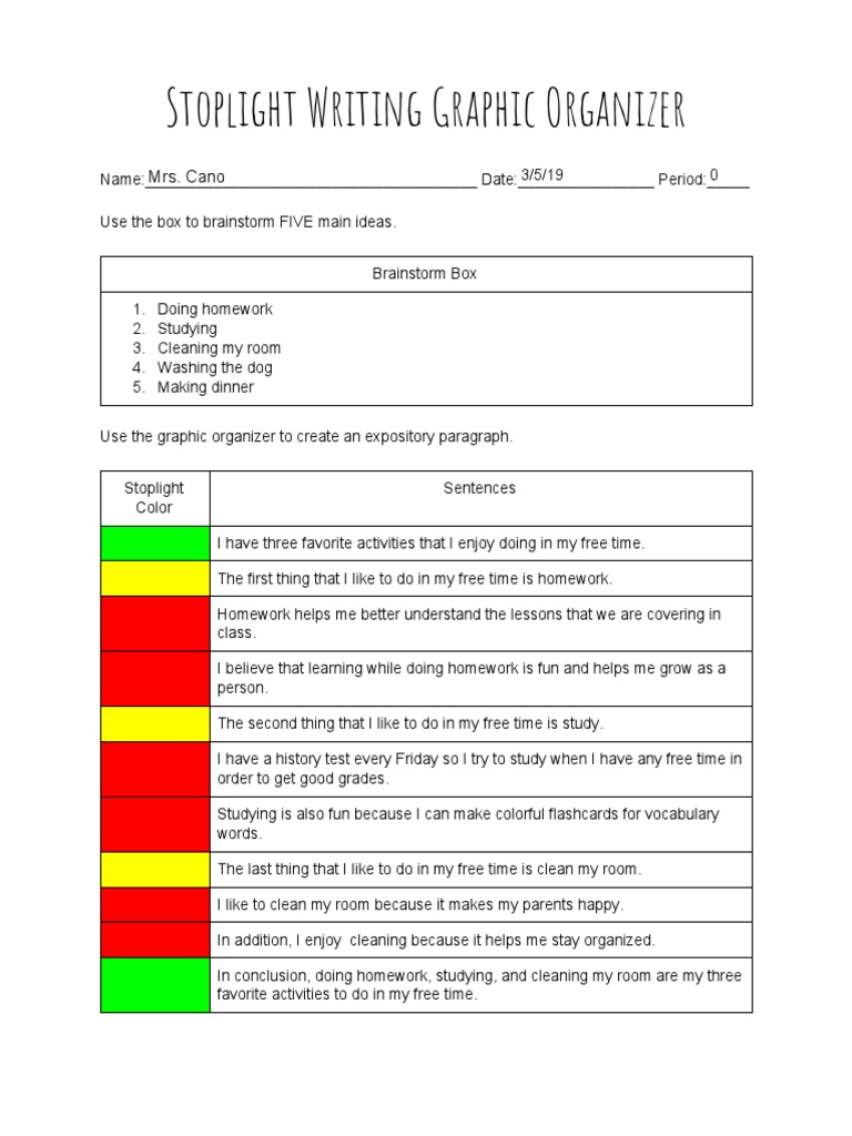Stoplight Writing Graphic Organizer | PDF | Self-Improvement