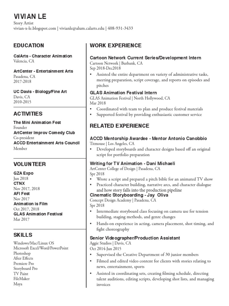 Vivian Resume | PDF | Animation | Entertainment
