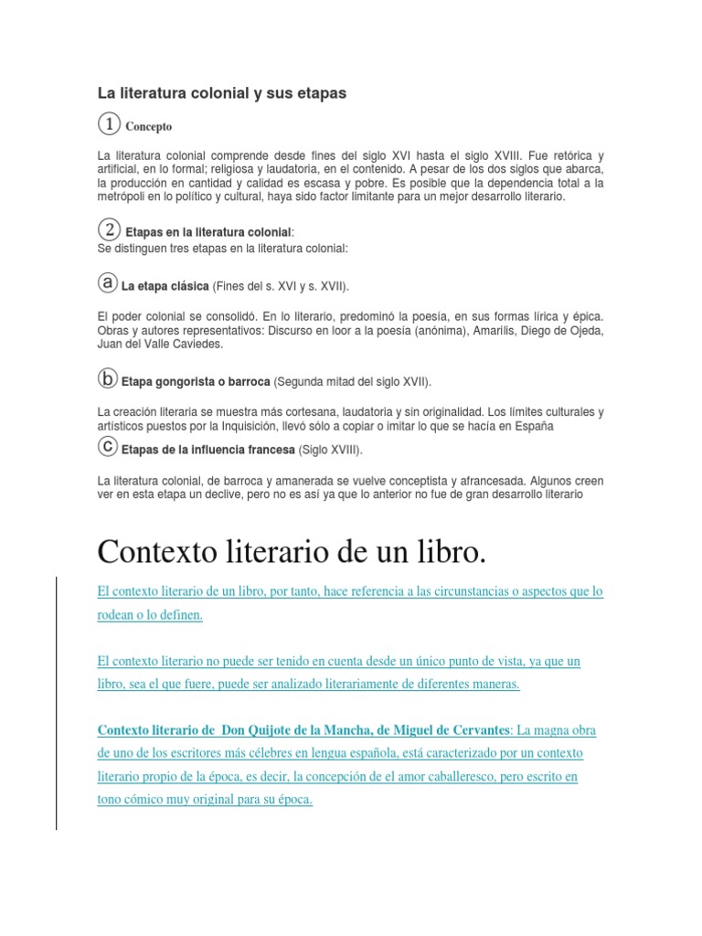 La Literatura Colonial y Sus Etapas | PDF