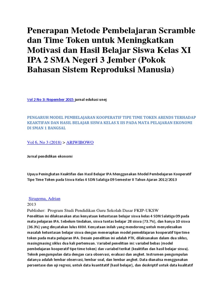 Penerapan Metode Pembelajaran Scramble Dan Time Token Untuk ...
