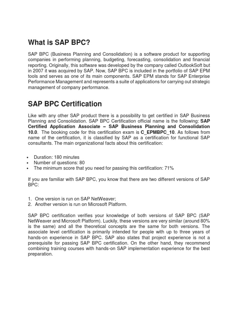 SAP BPC Overview and Certification Guide | PDF | Career & Growth