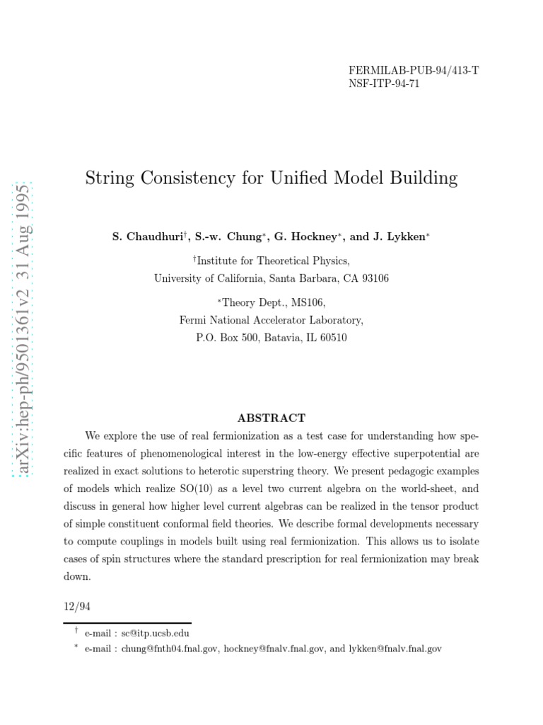 String Consistency For Unified Model Building | PDF | String Theory | Gauge Theory