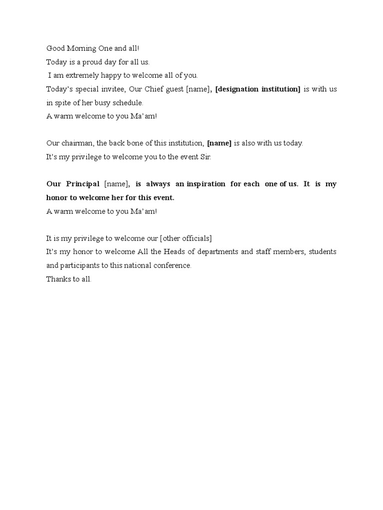 Welcome Address Sample | PDF