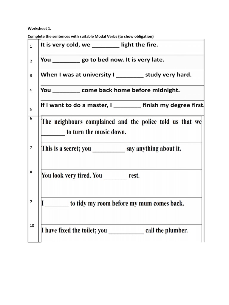 Modal Verbs Obligation Worksheet | PDF