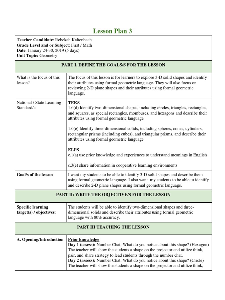 TRP Lesson Plan 3 | PDF | Rectangle | Shape