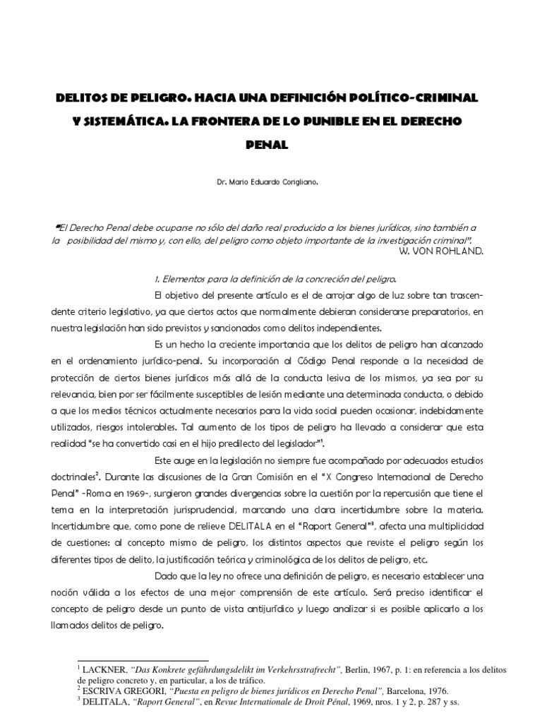 Delitos de Peligro | PDF | Intención (Derecho Penal) | Derecho penal
