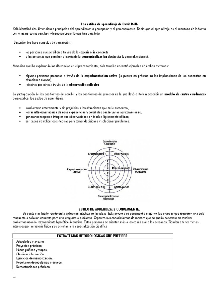Los Estilos de Aprendizaje de David KOLB | PDF | Aprendiendo estilos ...