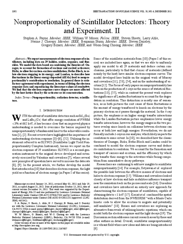 Nonproportionality of Scintillator Detectors: Theory and Experiment. II ...
