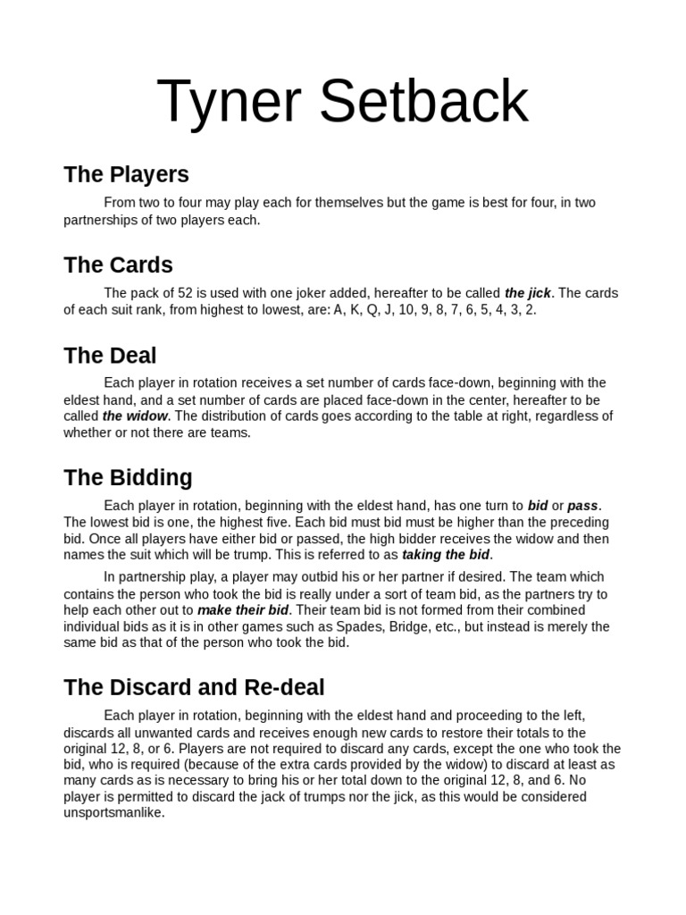 Tyner Setback | PDF | Playing Cards | Trick Taking Games