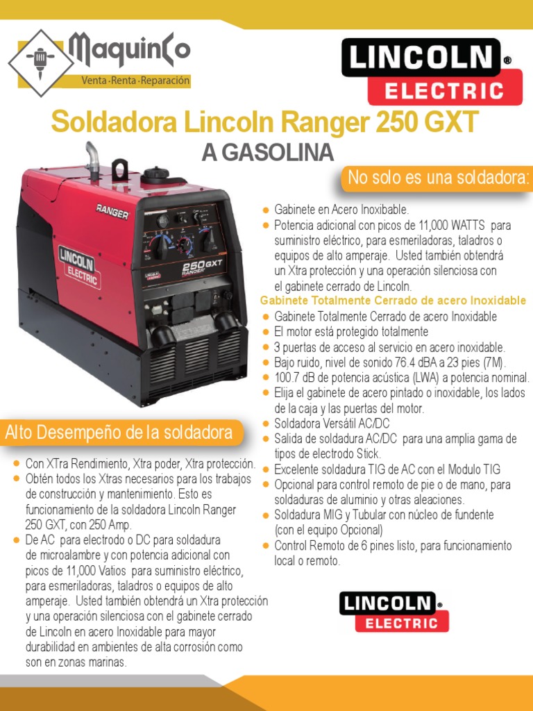 Soldadora Lincoln Ranger 250 GXT A GASOLINA PDF | PDF | Soldadura ...