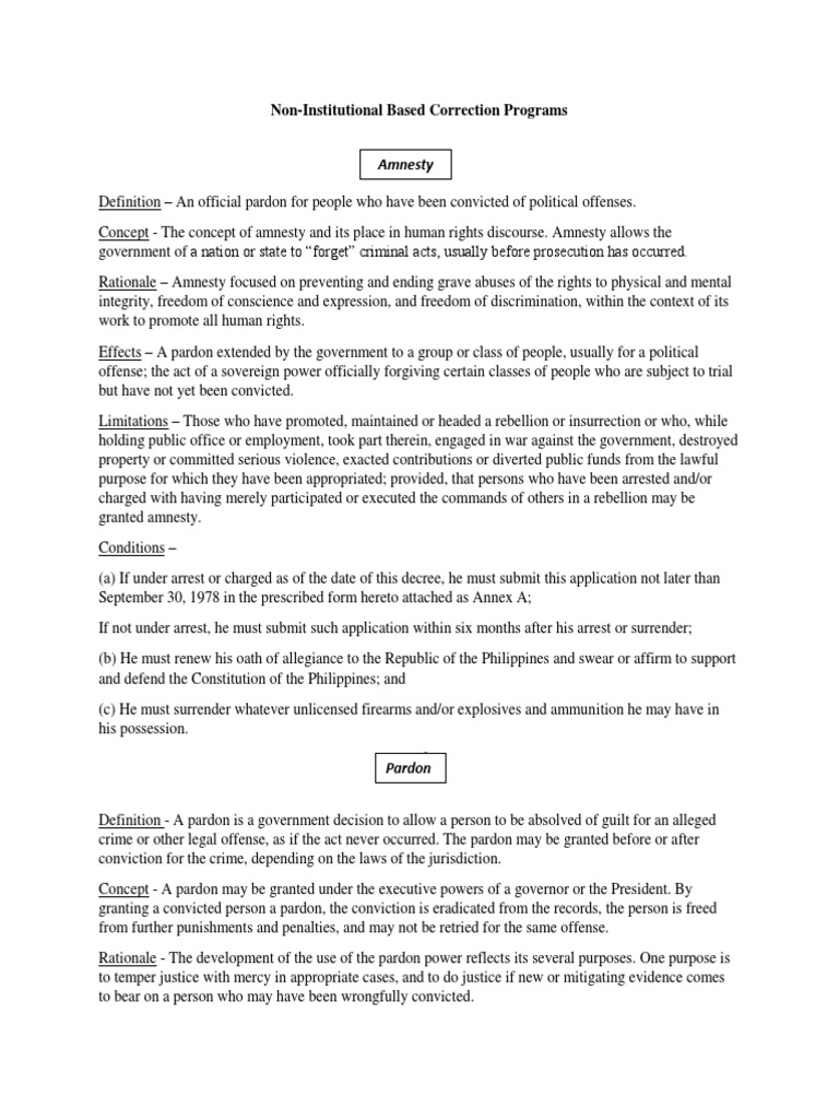Non-Institutional Based Correction Programs: Amnesty | PDF | Pardon ...