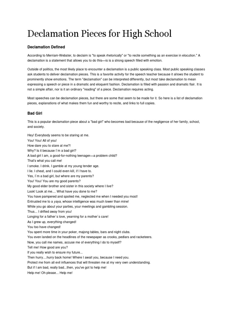 Declamation Pieces for High School | Public Speaking | Capital ...