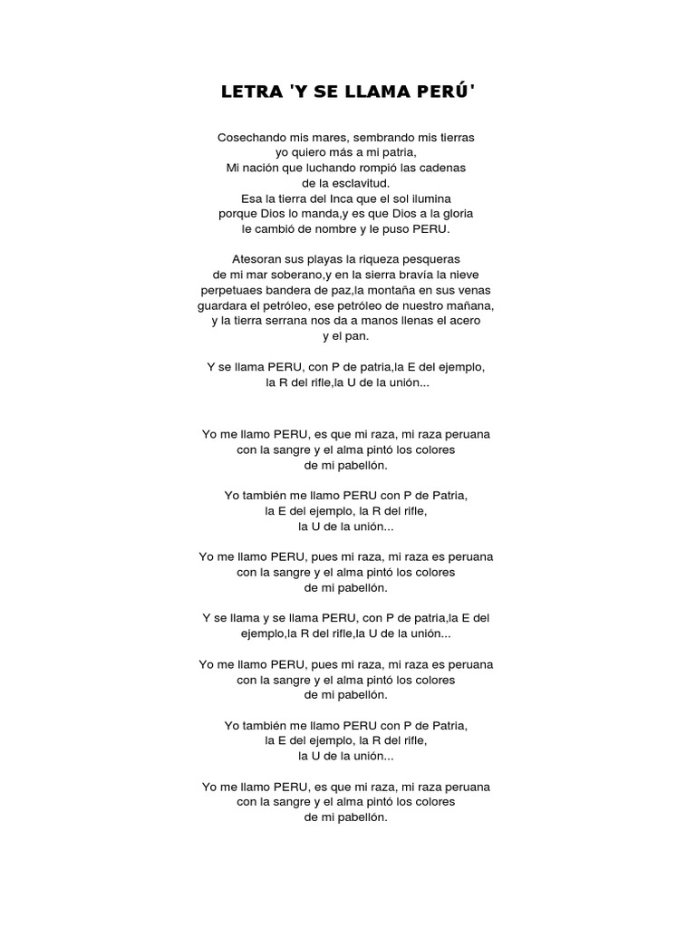 Letra 'Y Se Llama Perú'