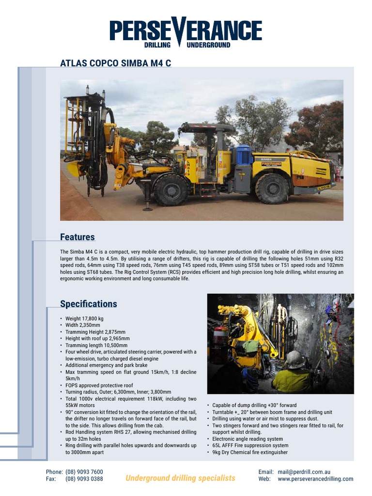 Perseverance SpecSheet Simba M4C | PDF | Drilling Rig | Vehicles