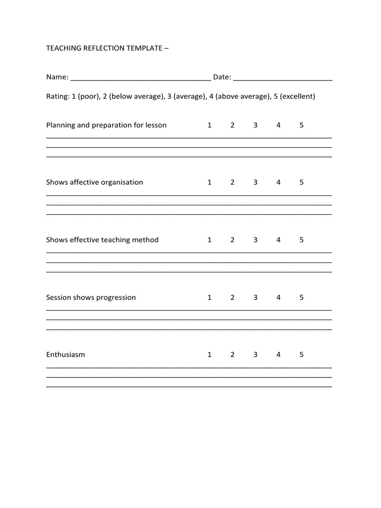 Teaching Reflection Template | PDF | Teaching Method ...