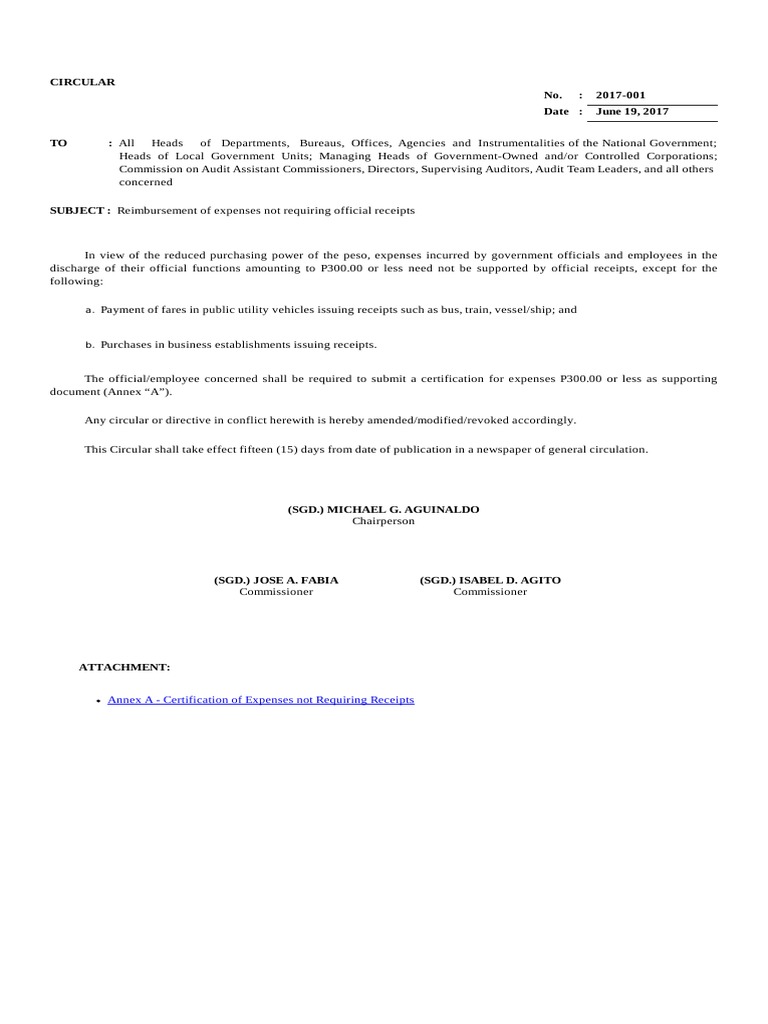 Coa Circular 2017-001 | PDF