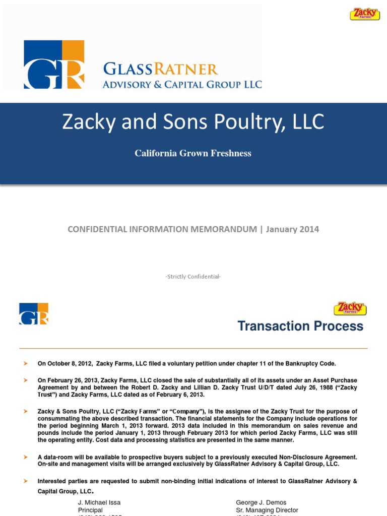 Zacky Sons Poultry LLC - Confidential Information Memorandum | PDF ...