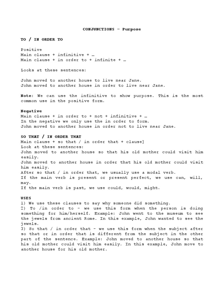 Conjunctions - Purpose | PDF