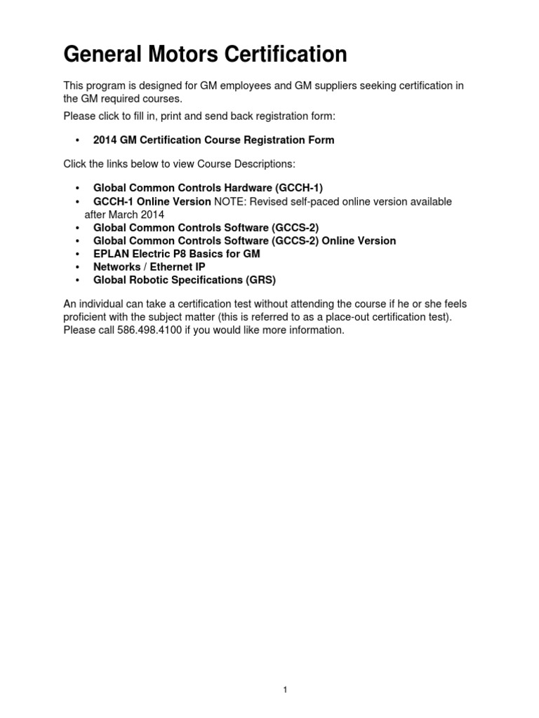 General Motors Certification | PDF
