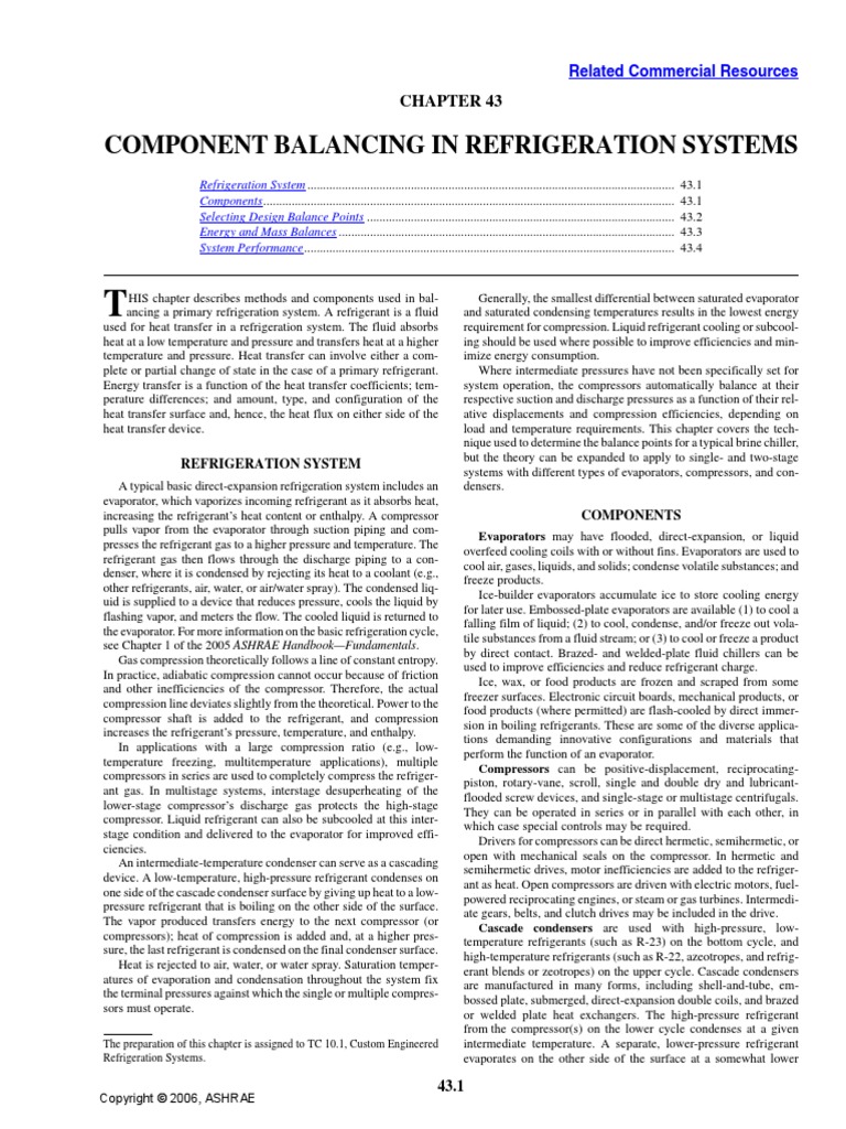 Component Balancing in Refrigeration Systems | PDF | Heat Exchanger ...