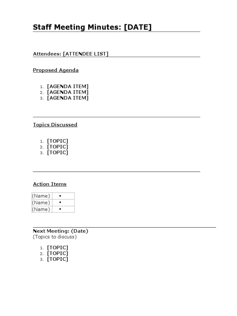 Staff Meeting Minutes Template | PDF