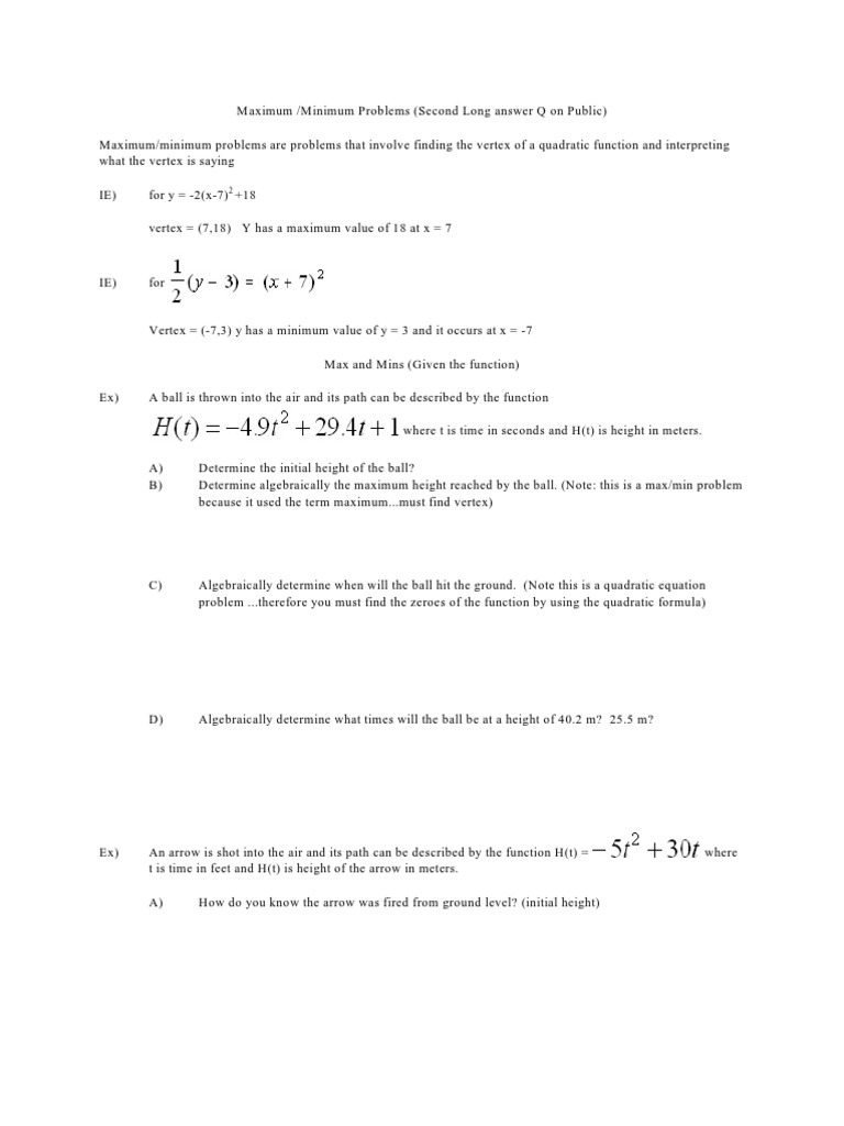 Maximumminimu Probs Intro | Download Free PDF | Quadratic Equation | Area