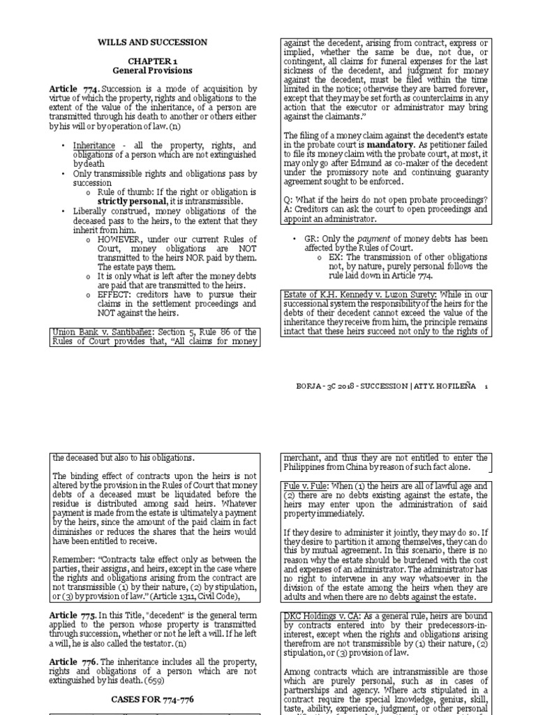 Wills and Succession Reviewer | PDF | Will And Testament | Inheritance