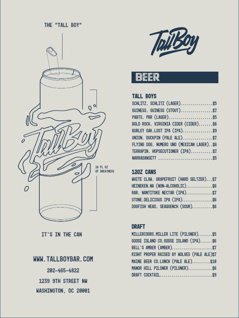 TallBoy menu | Fermented Drinks | Alcoholic Drinks