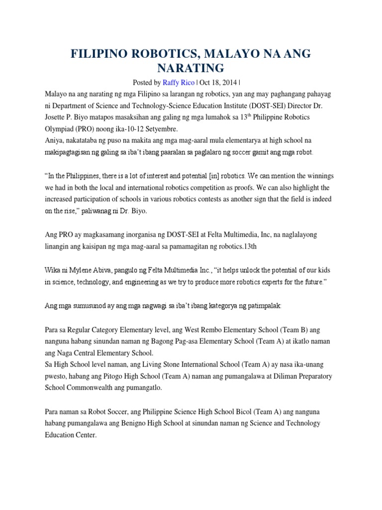 Filipino Robotics | PDF